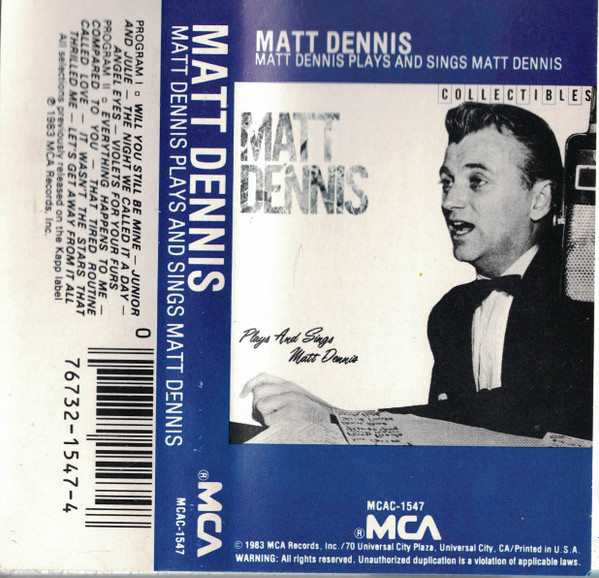 Matt Dennis – Plays And Sings Matt Dennis (CS-Used) – Vals halla Records